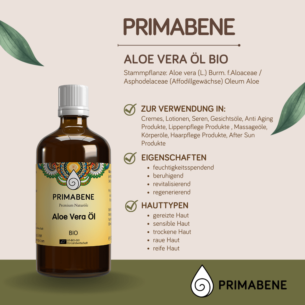 Bene Naturalproducts | PRIMABENE® Aloe Vera Öl BIO | Pflege für Haut & Haare
